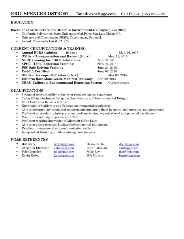 RESUME_Eric Ostrom_EFS 09-03-16 PGE | PDF
