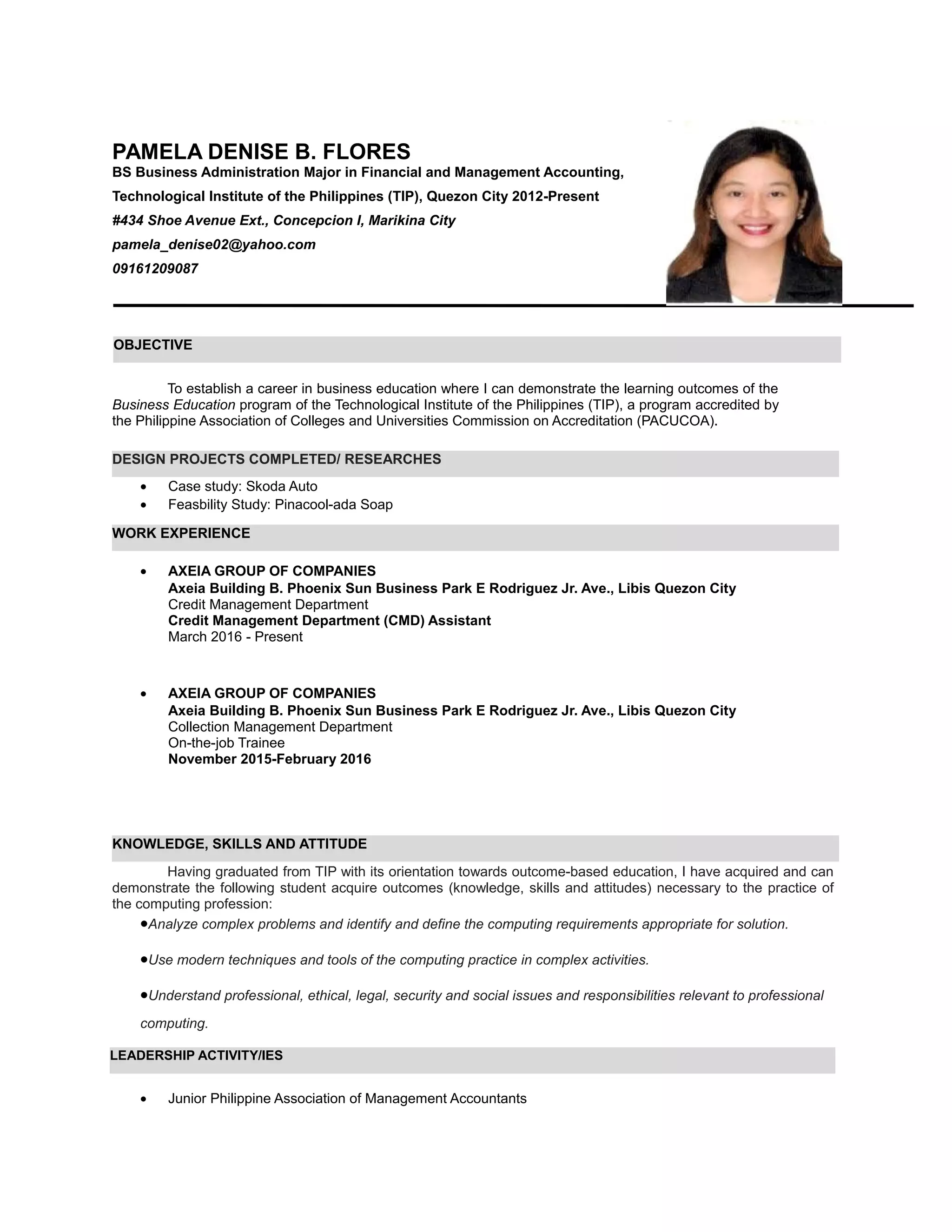 PAMELA FLORES. RESUME | ODT