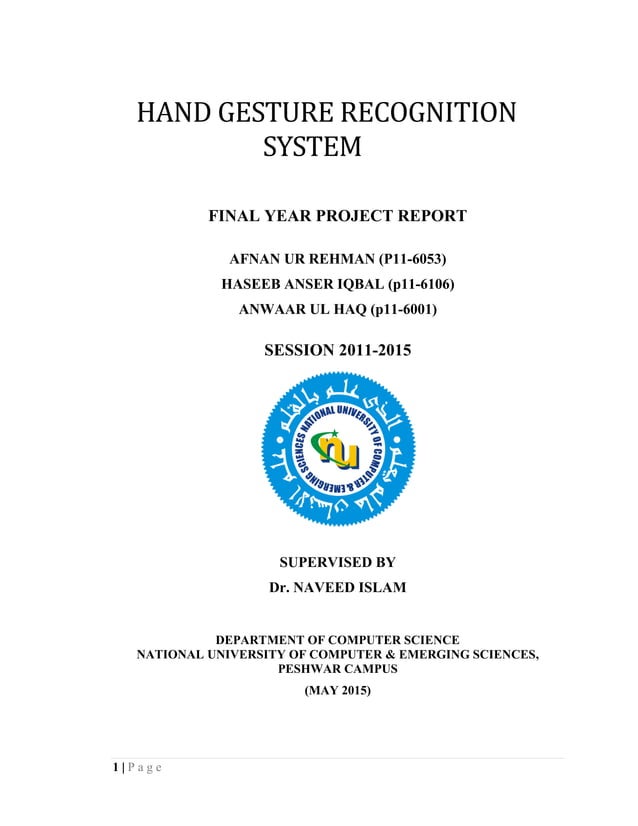 Hand gesture recognition system(FYP REPORT) | PDF