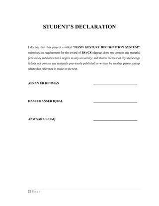 Hand gesture recognition system(FYP REPORT) | PDF