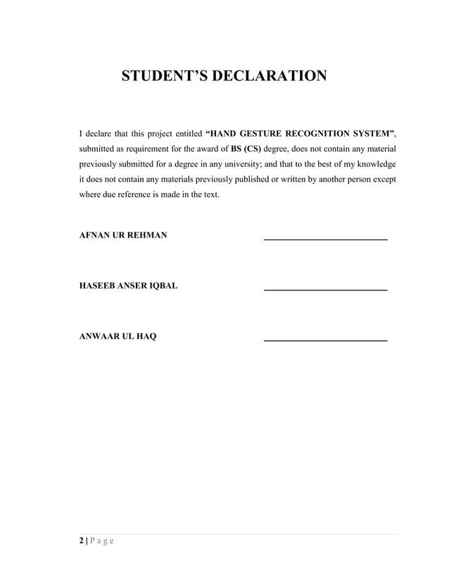 Hand gesture recognition system(FYP REPORT) | PDF