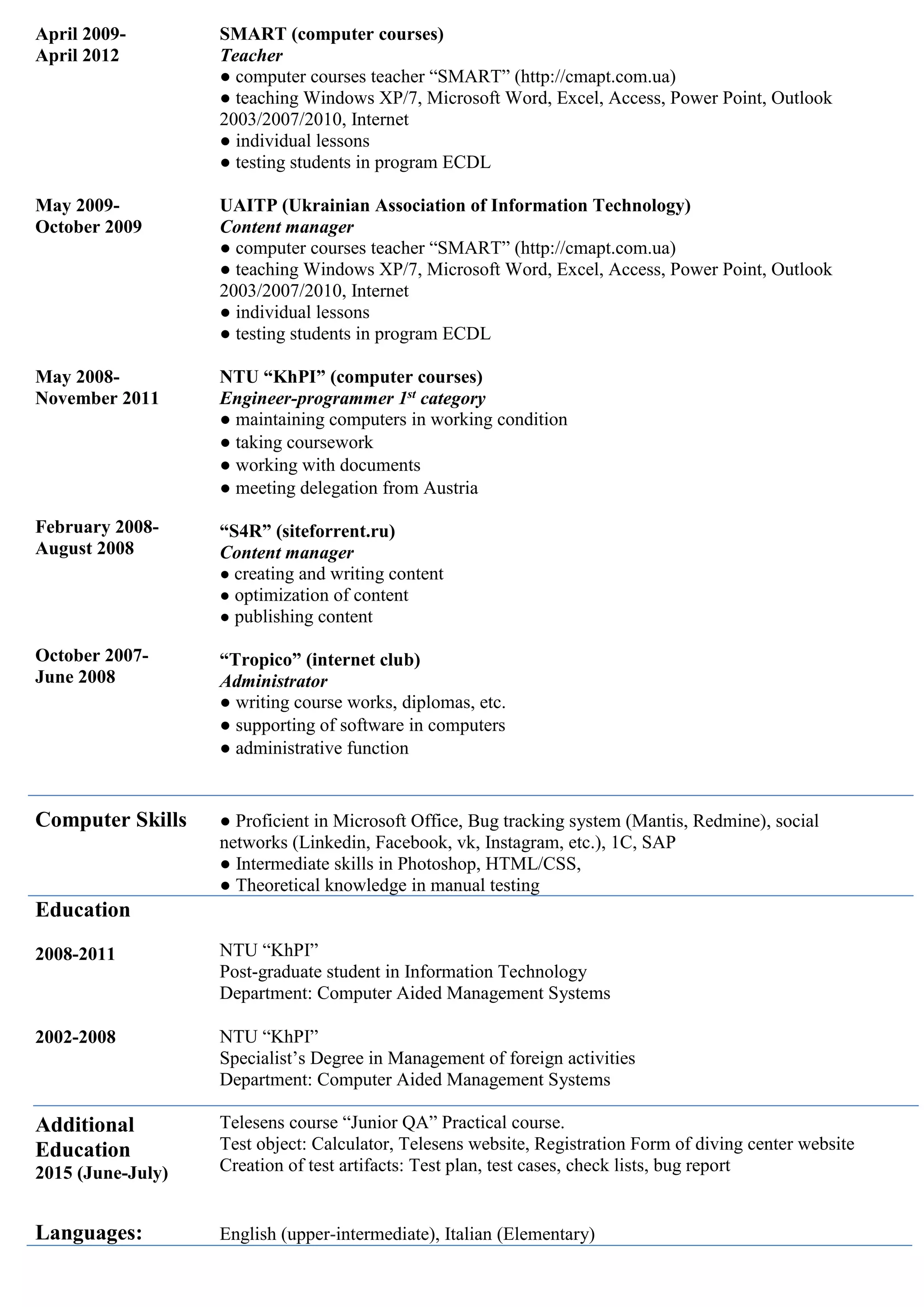 Kate Sitnikova_CV | PDF | Business | Business and Finance