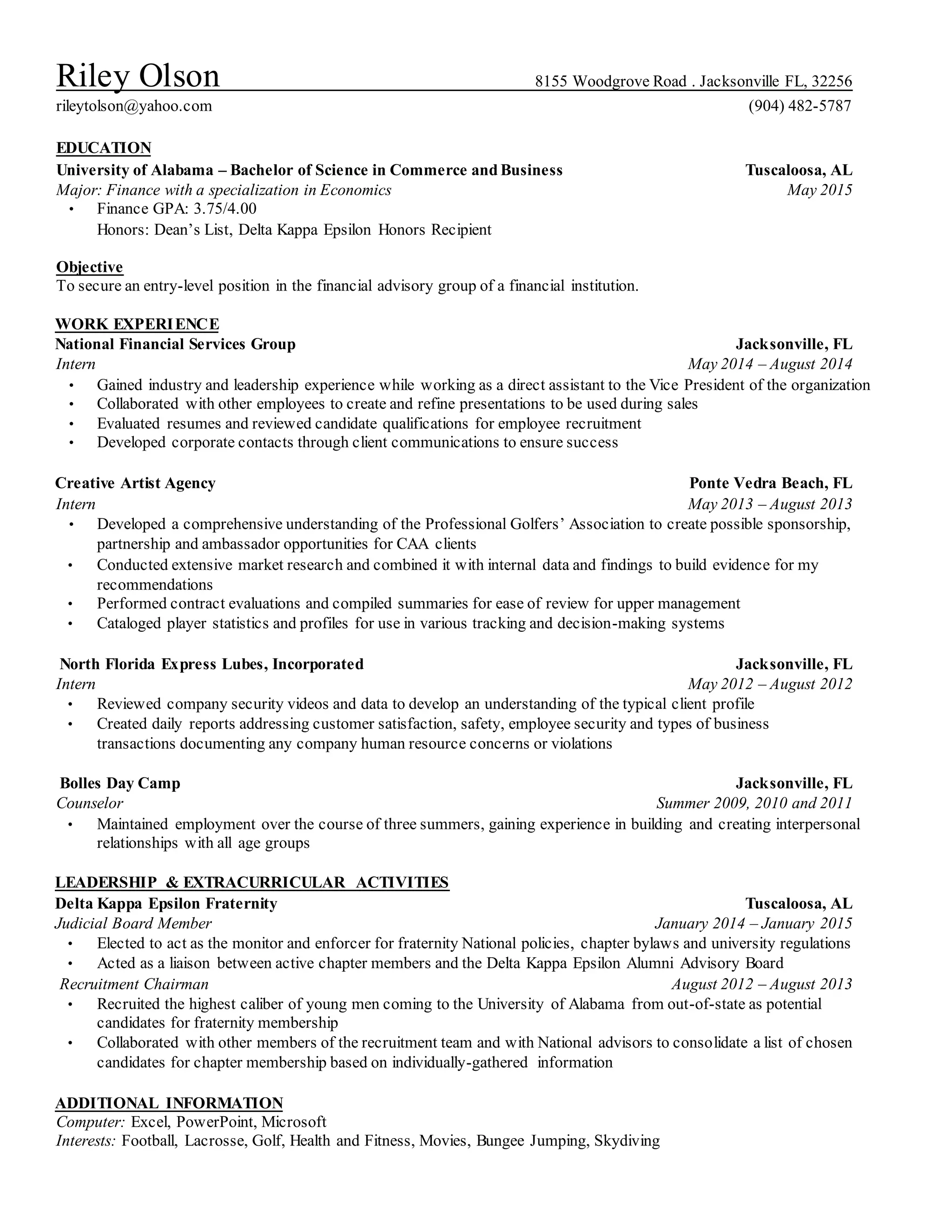 Riley Olson 2015 Resume-Word | DOCX
