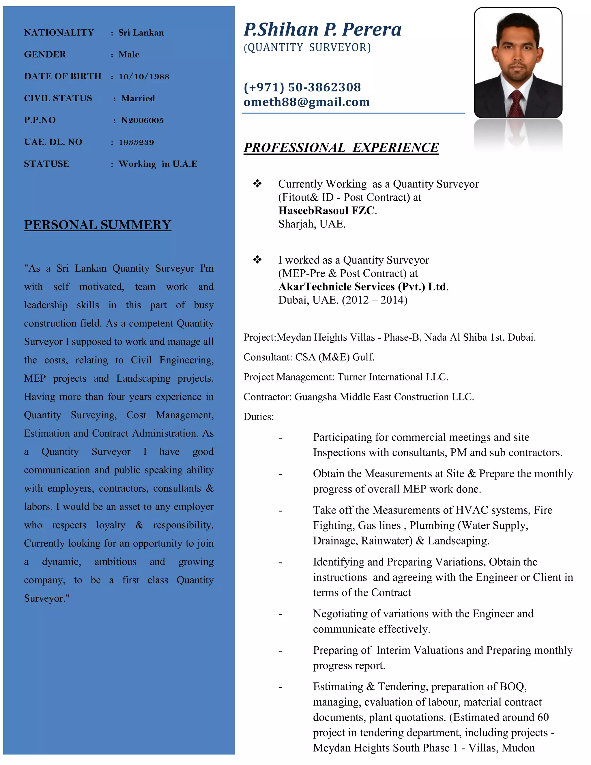 PSP.PERERA CV | PDF | Civil Engineering Industry | Industries