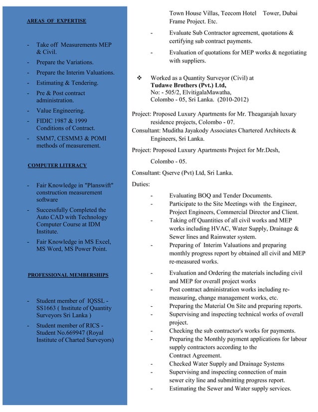 PSP.PERERA CV | PDF | Civil Engineering Industry | Industries