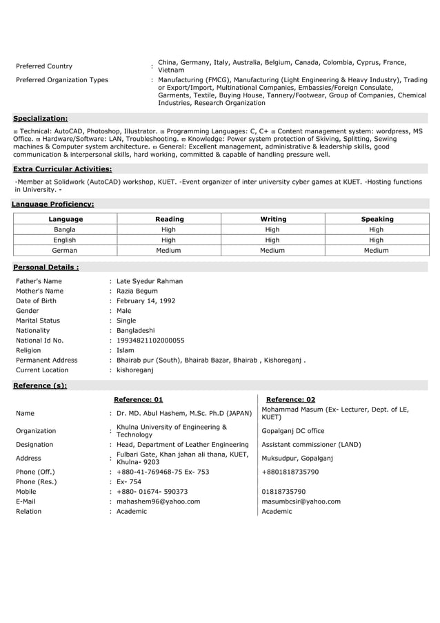 SALMAN RAHMAN JACKY CV (KUET) | PDF