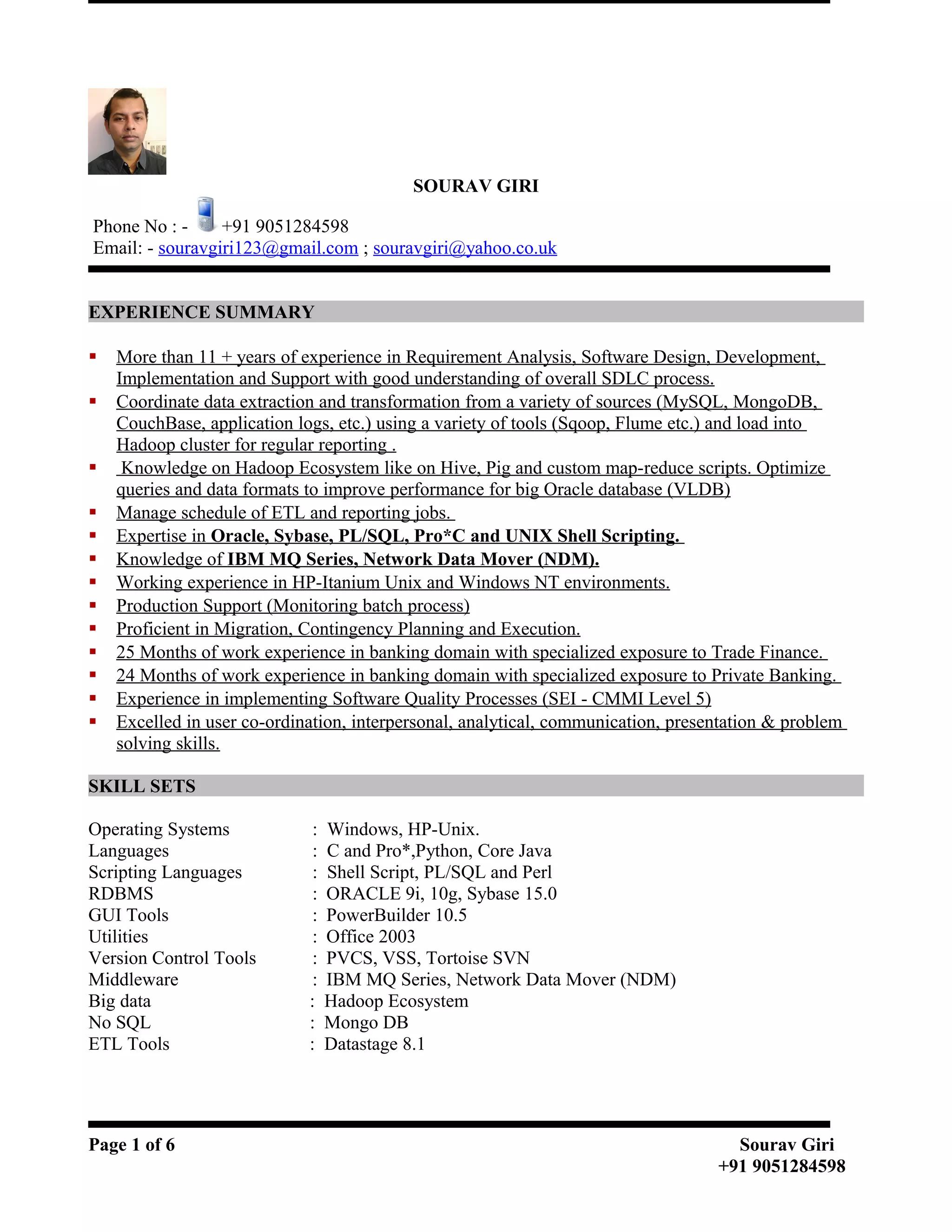 Sourav_Giri_Resume_2015 | DOC | Databases | Computer Software and Applications