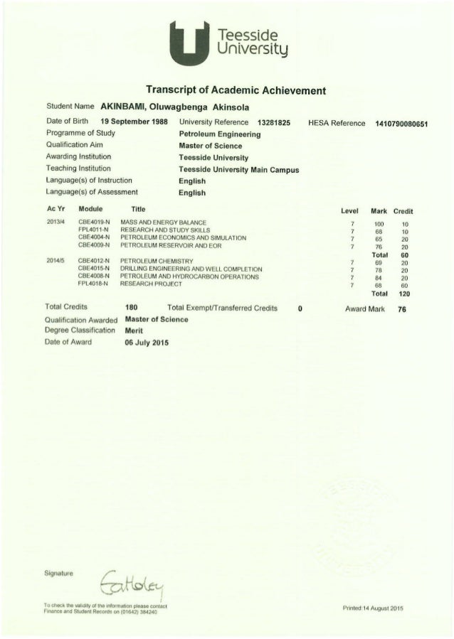 AKINBAMI_OLUWAGBENGA_TEESSIDE_UNIVERSITY_TRANSCRIPT
