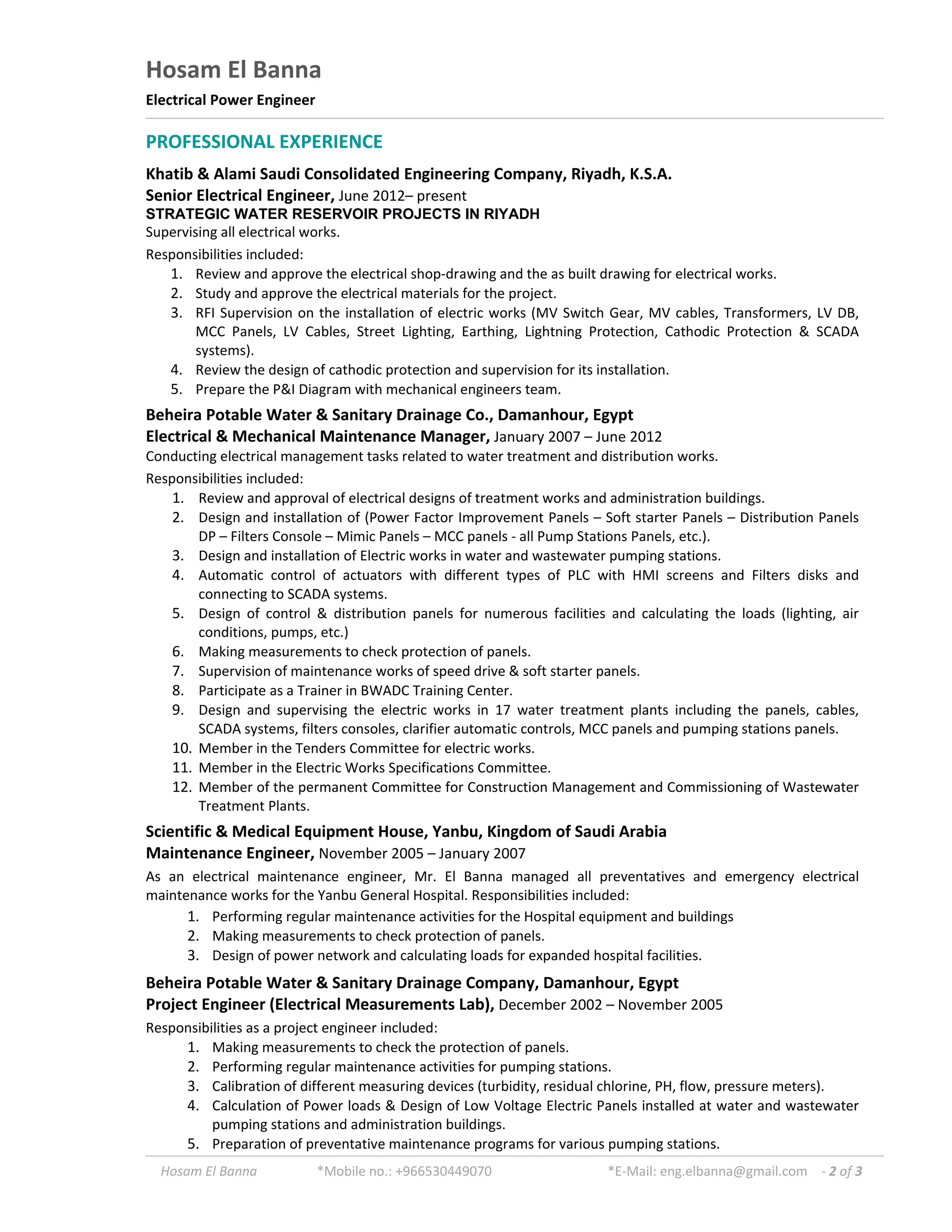 Senior Electrical Engineer CV | PDF