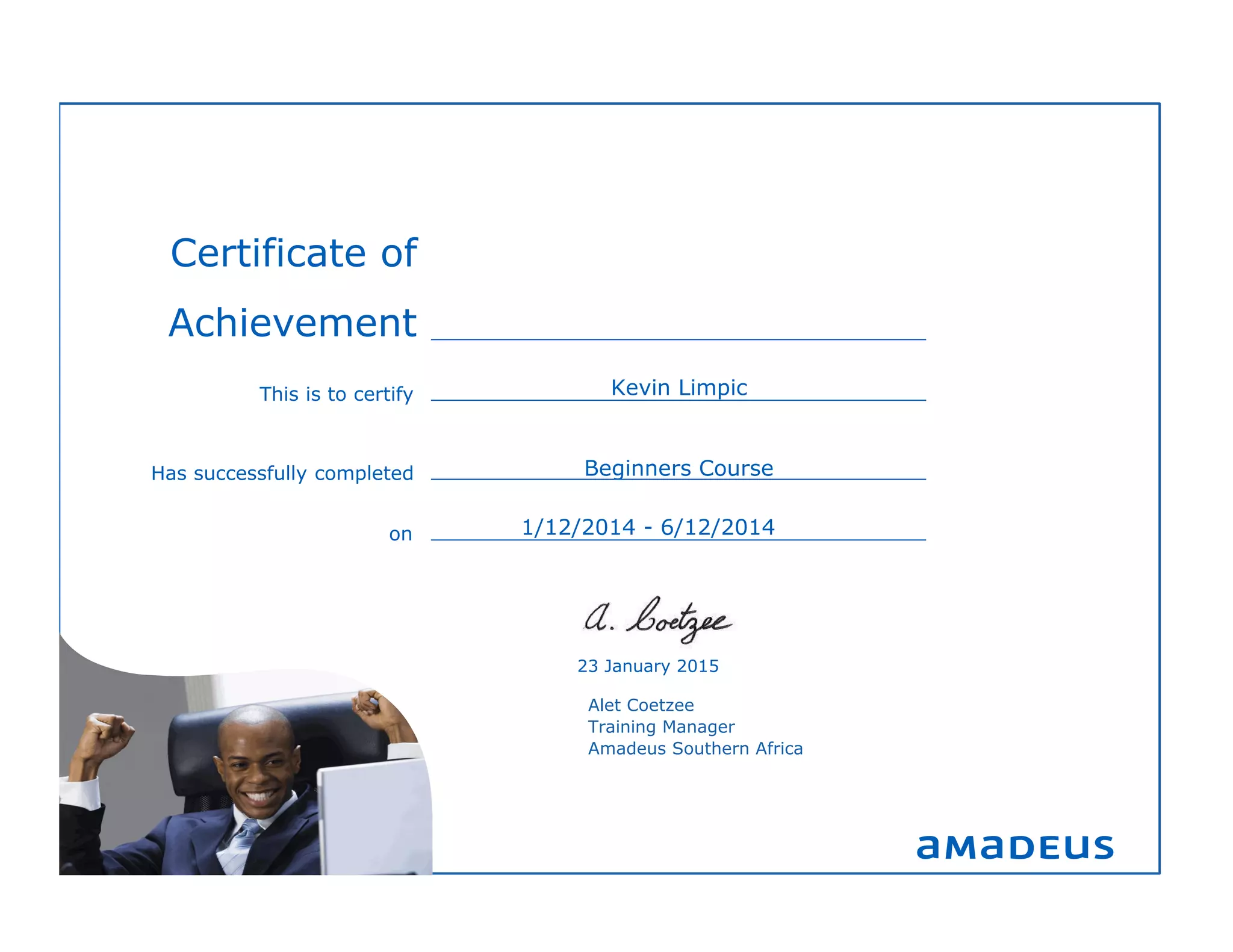 Amadeus Certificate Kevin Limpic | PPT