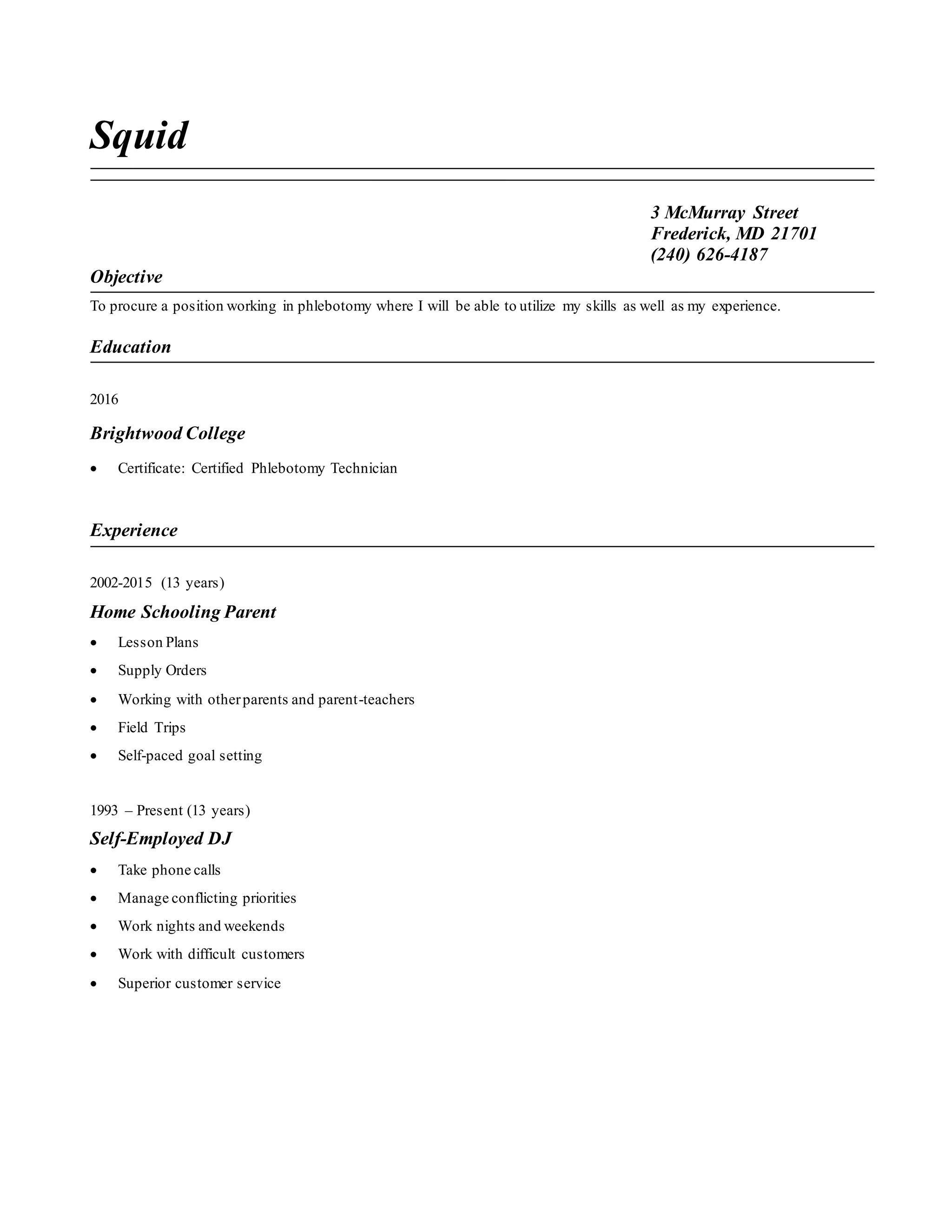Squid resume | DOCX