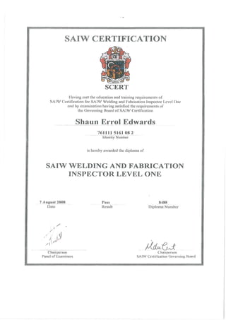 SAIW - Welding Inspector Level One | PDF