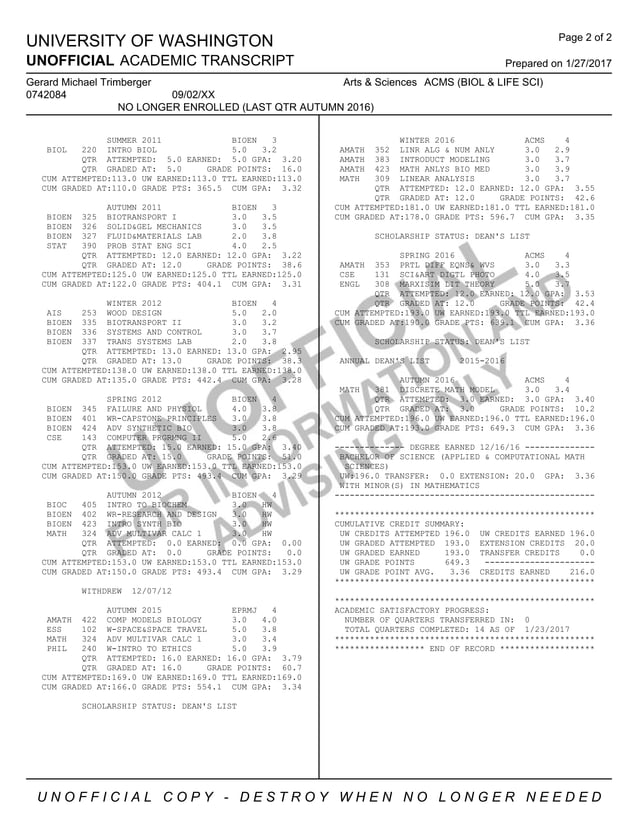 UWUnofficialTranscript | PDF