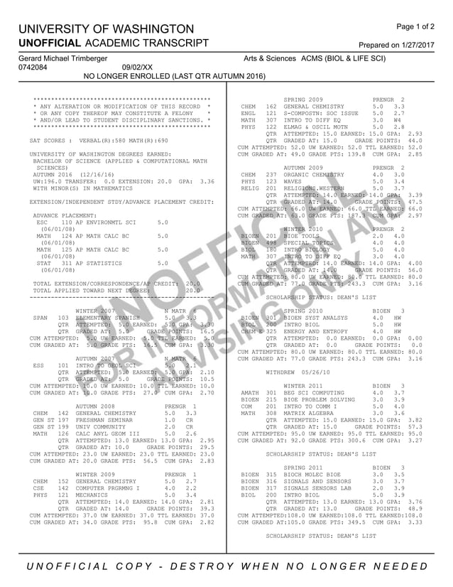 UWUnofficialTranscript | PDF
