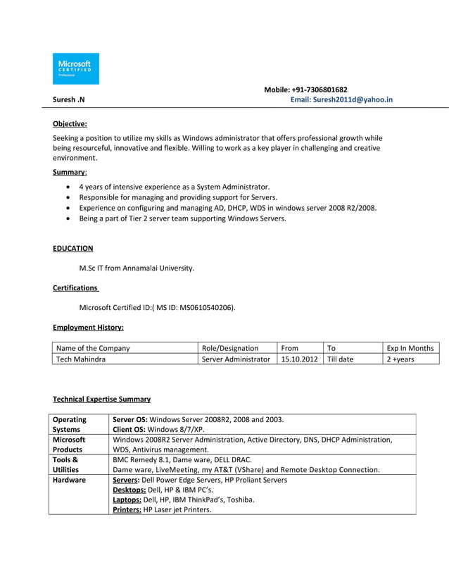Resume Suresh N | PDF