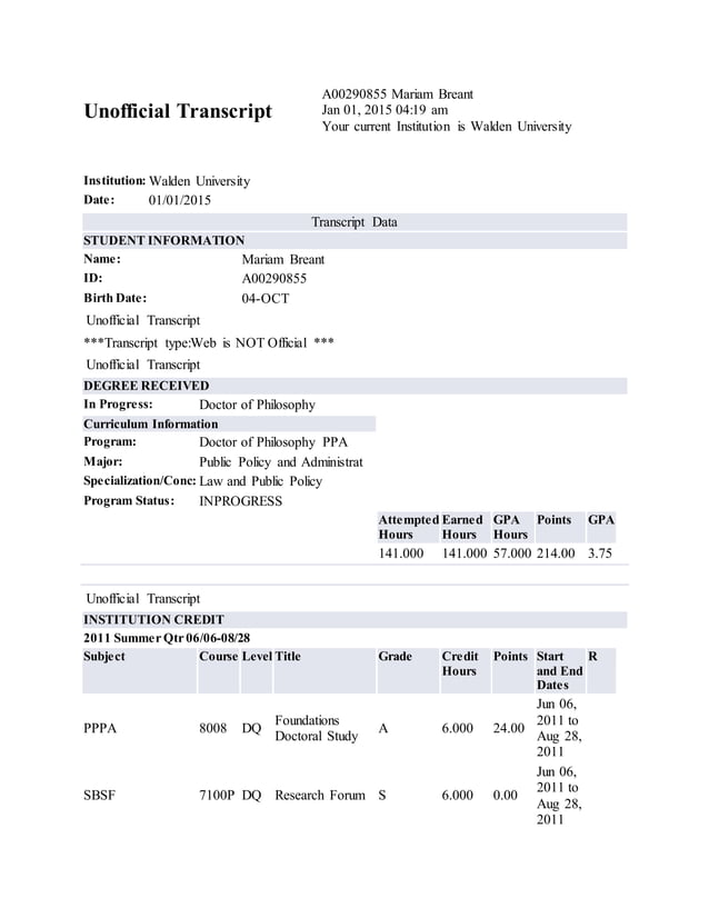 Unofficial Transcript2 | PDF
