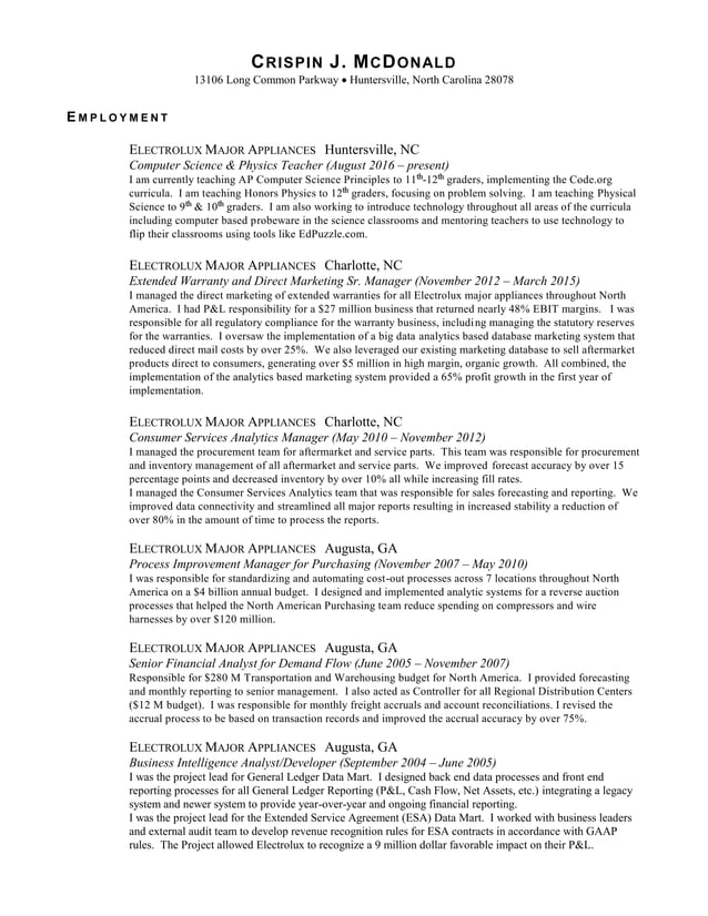 Resume Crispin J. McDonald 201701 | PDF | Business | Business and Finance