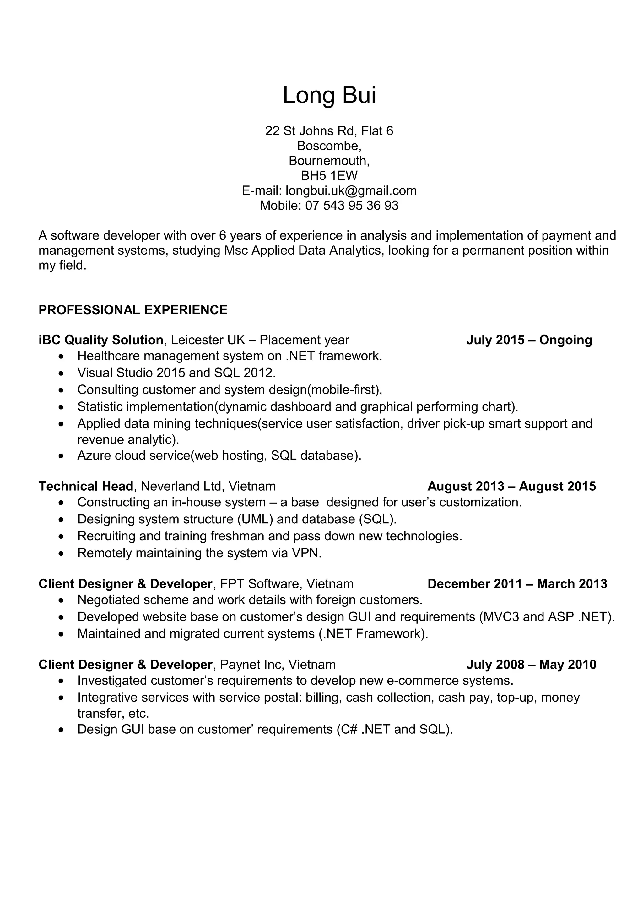 Long Bui Curriculum Vitae 2016 | PDF