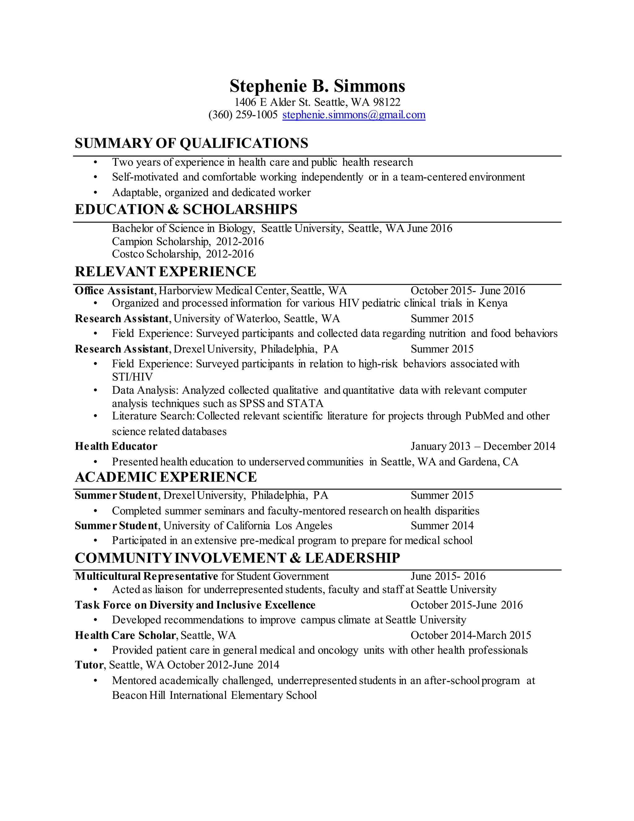 Stephenie Simmons Resume | PDF