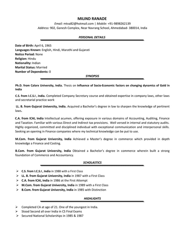 MILIND RANADE - CV | PDF | Free Download