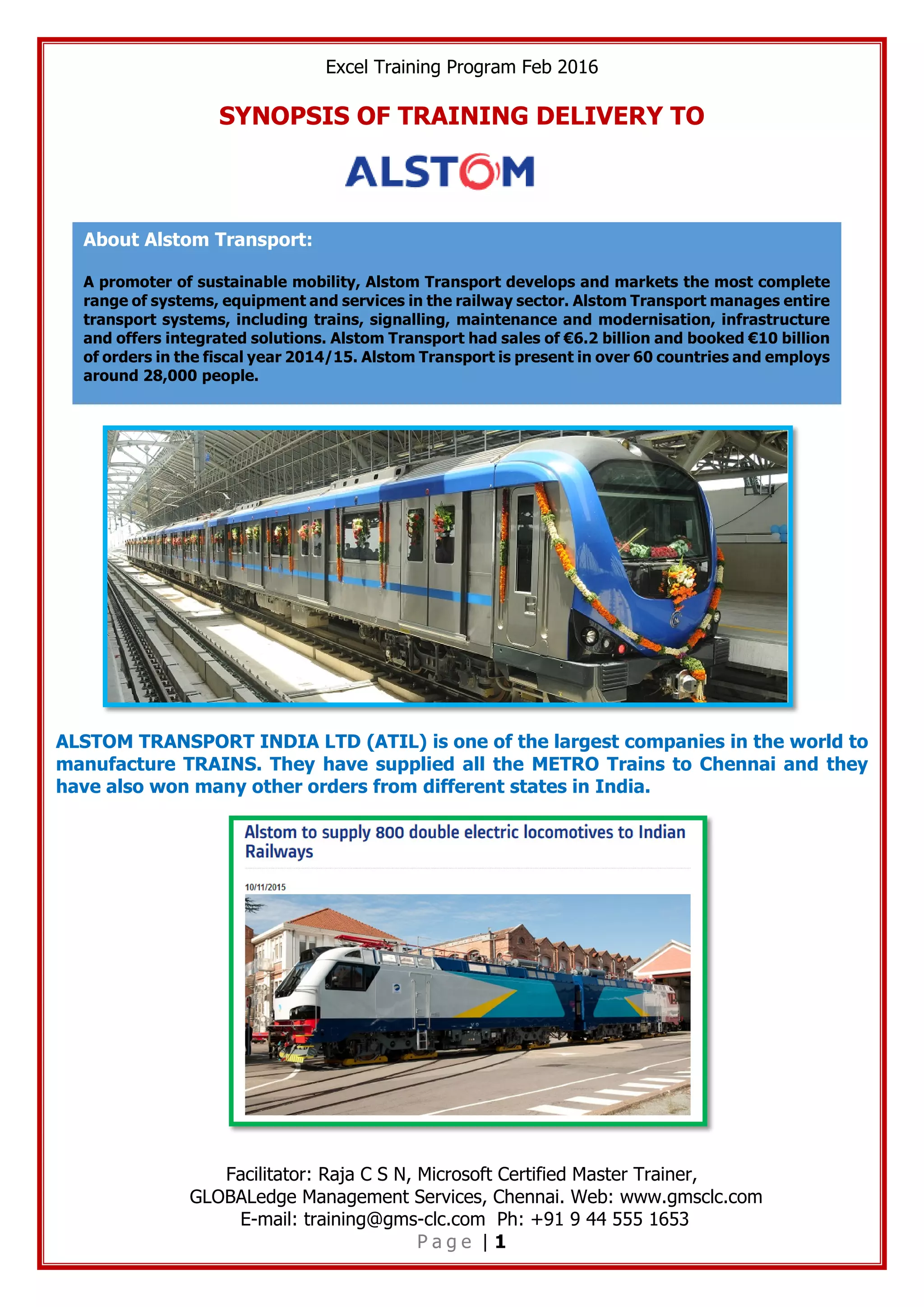 ALSTOM TRAINING SYNOPSIS | PDF