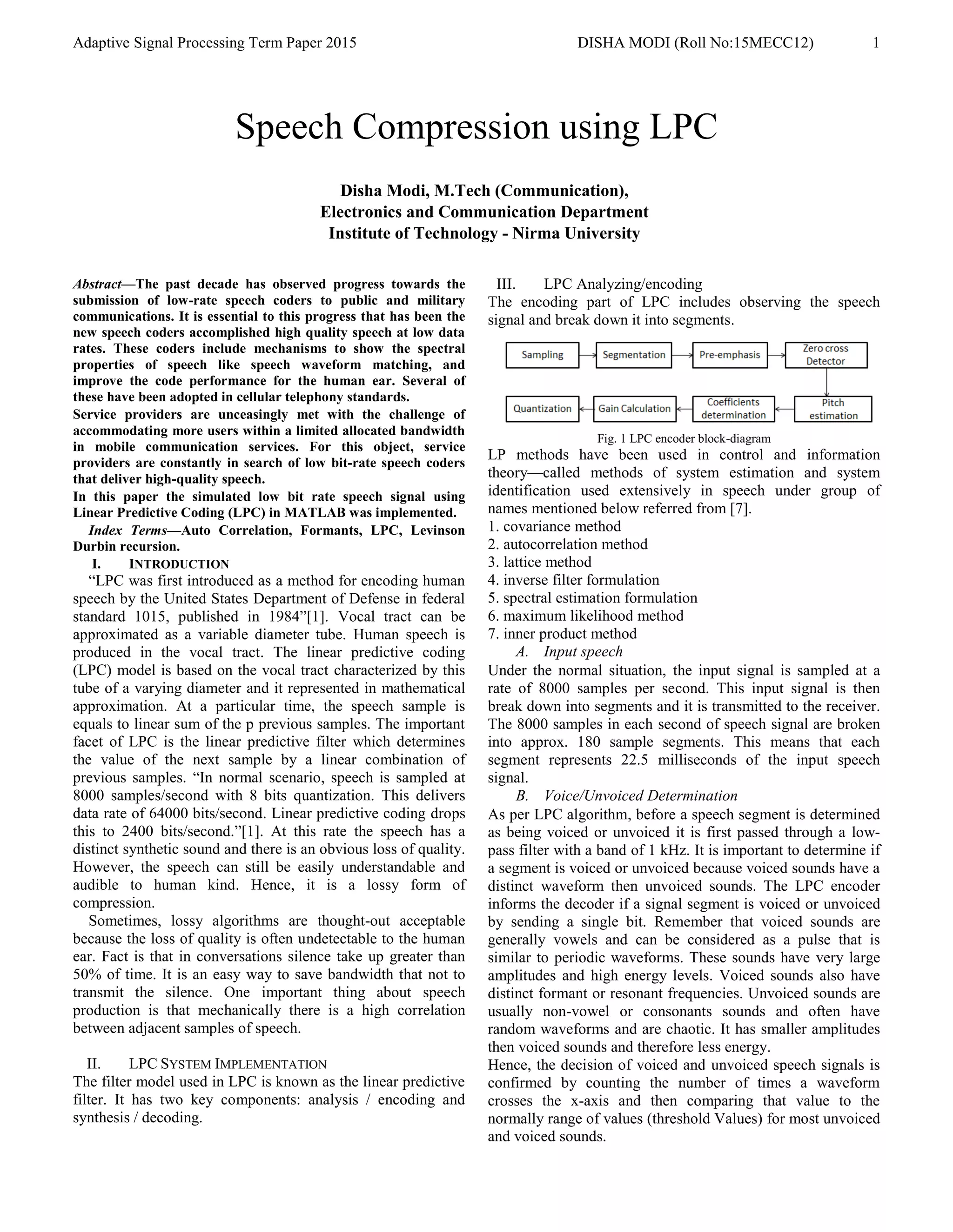 Speech Compression using LPC | PDF