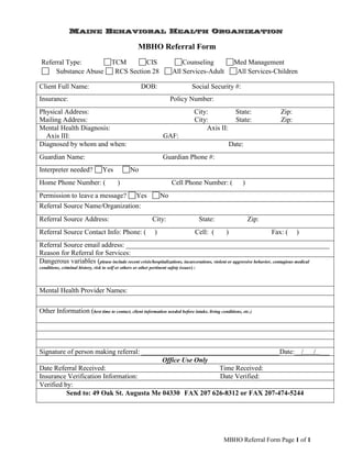 MBHO Referral PDF Doc. Revised 8-28-15 | PDF | Mental Health | Diseases ...