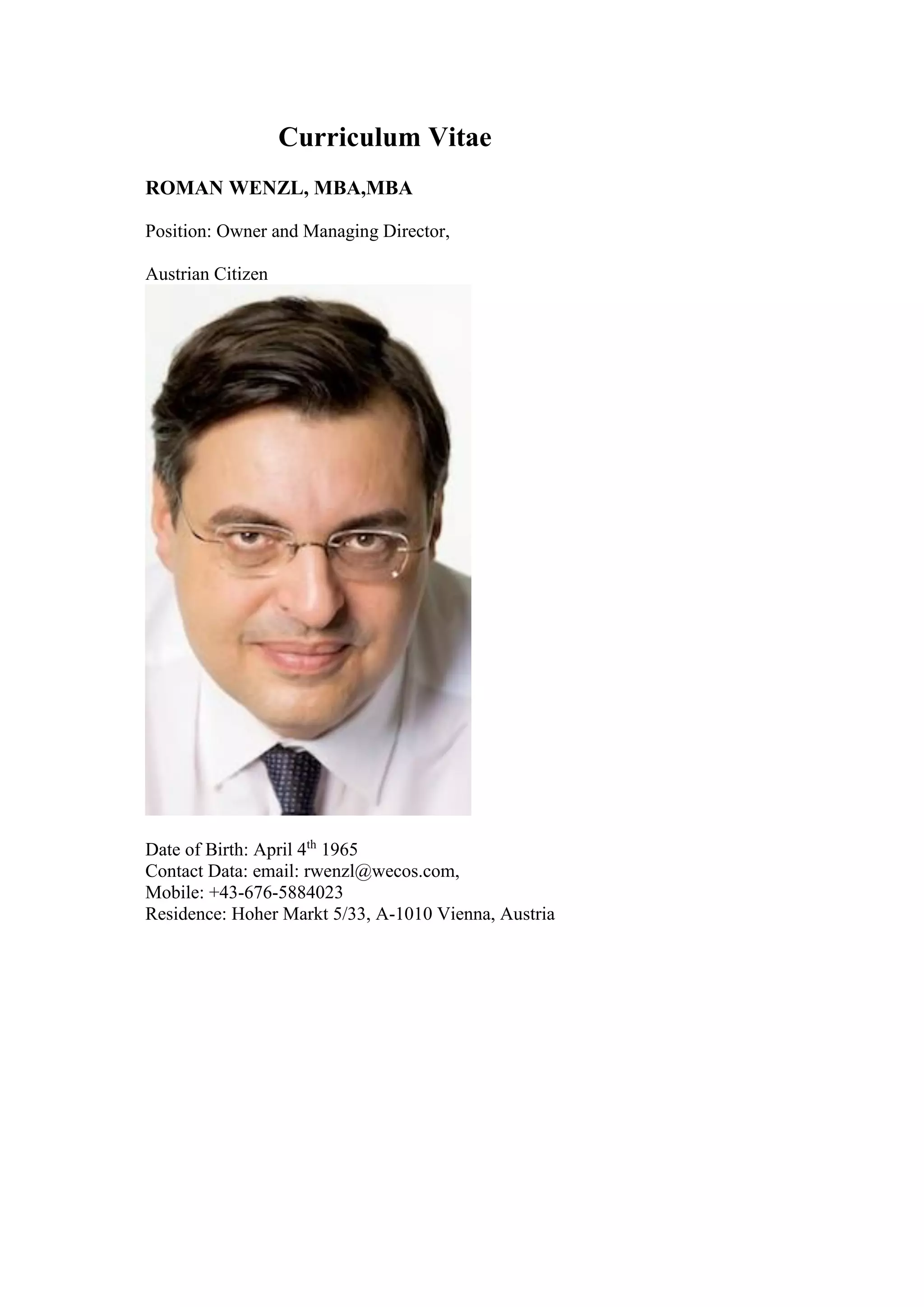 CVRomanWenzl,MMBAenglish26022016 | PDF