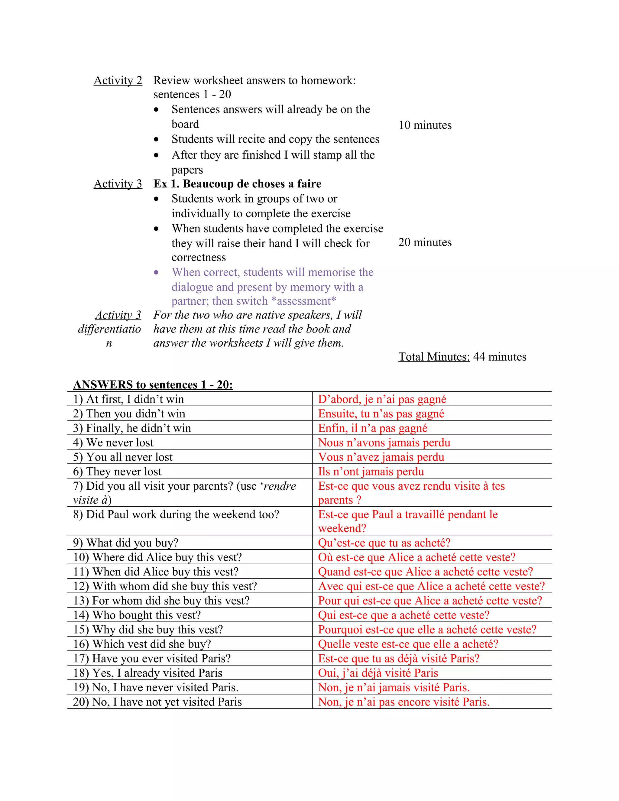 Passé composé negation | DOC