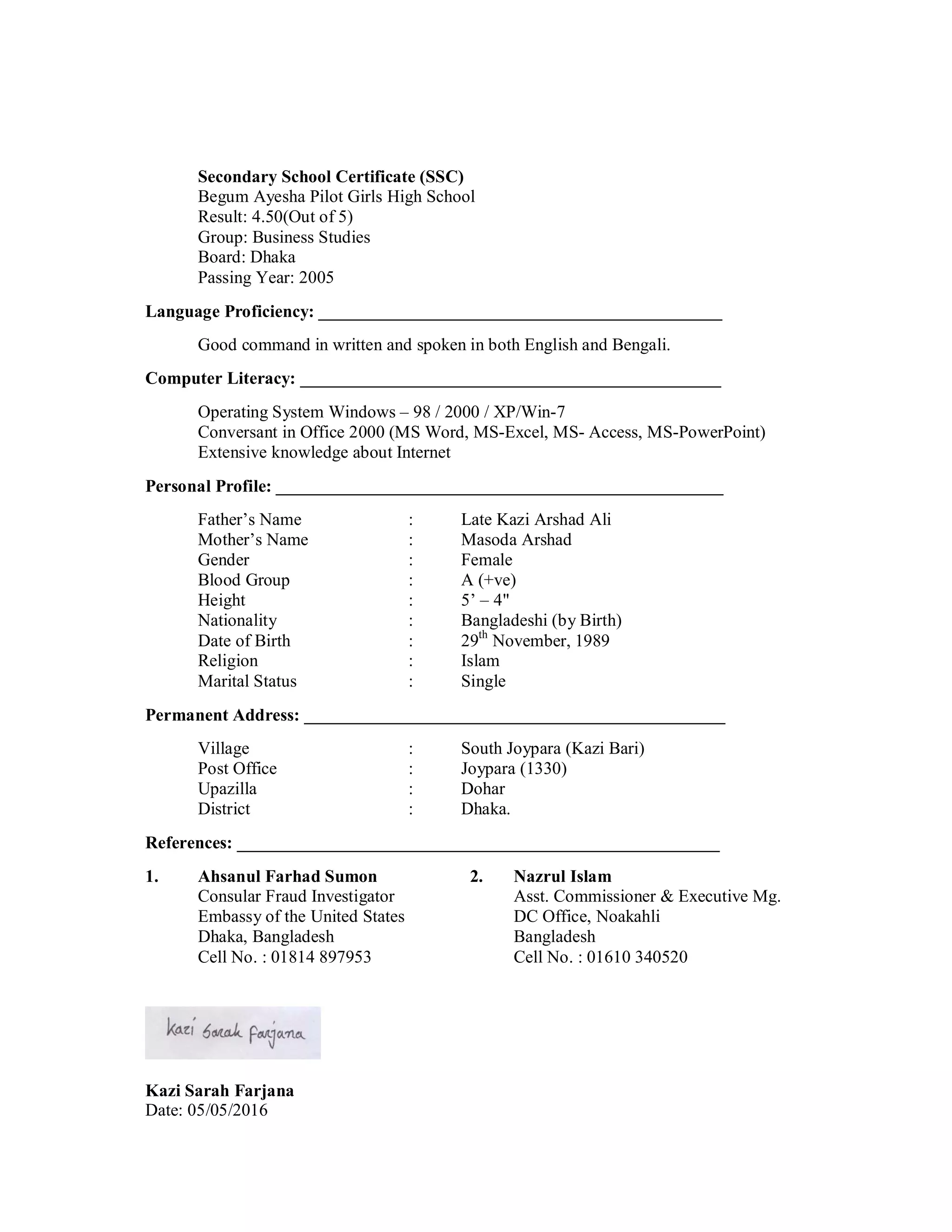 Curriculum Vitae Of Kazi Sarah pic | PDF | Business Administration | Business