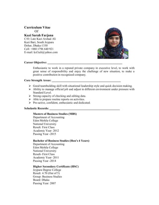 Curriculum Vitae Of Kazi Sarah pic | PDF | Business Administration | Business