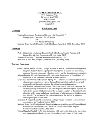 Holland CV-2016-March-2016 | PDF | Professional School | Postgraduate Education