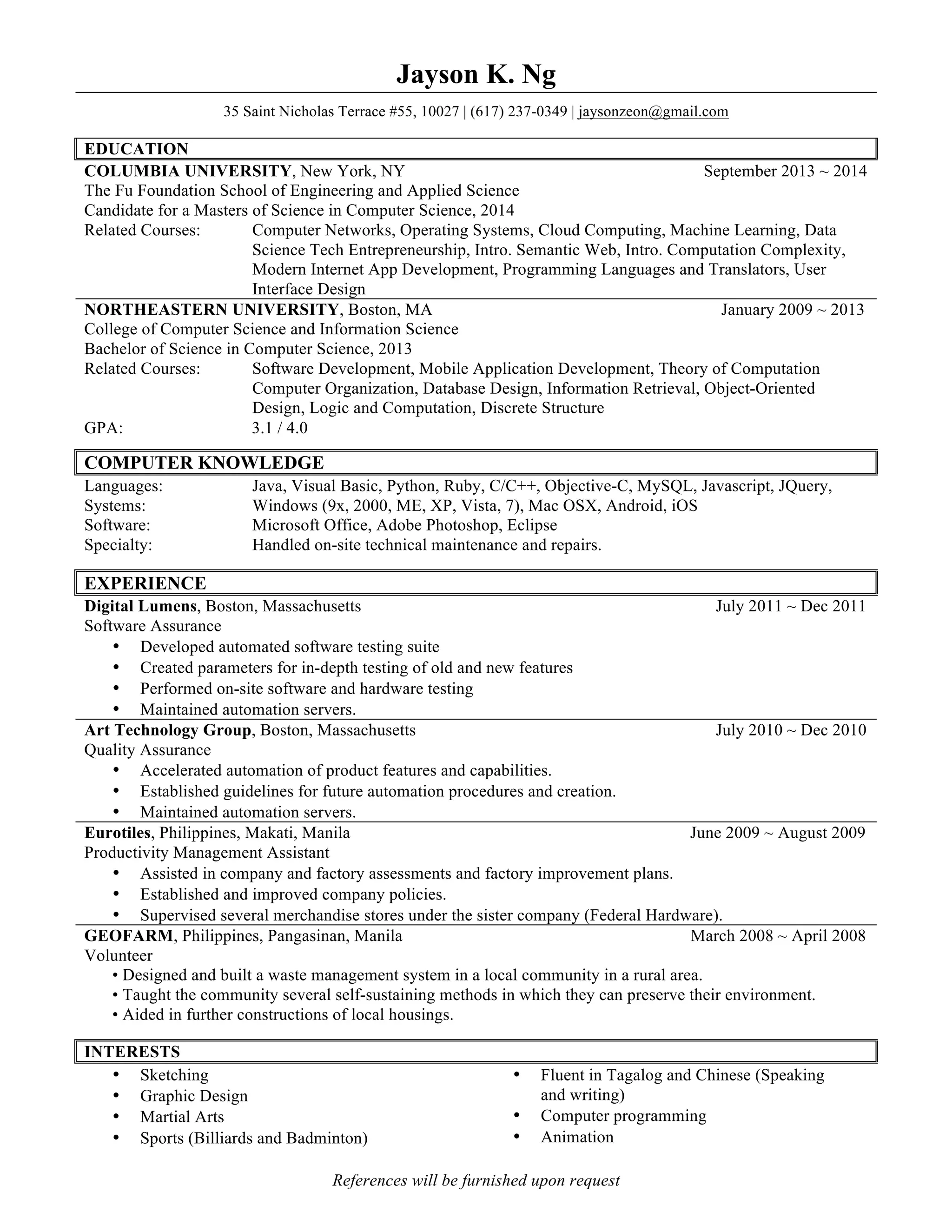 Jayson Ng Resume | PDF
