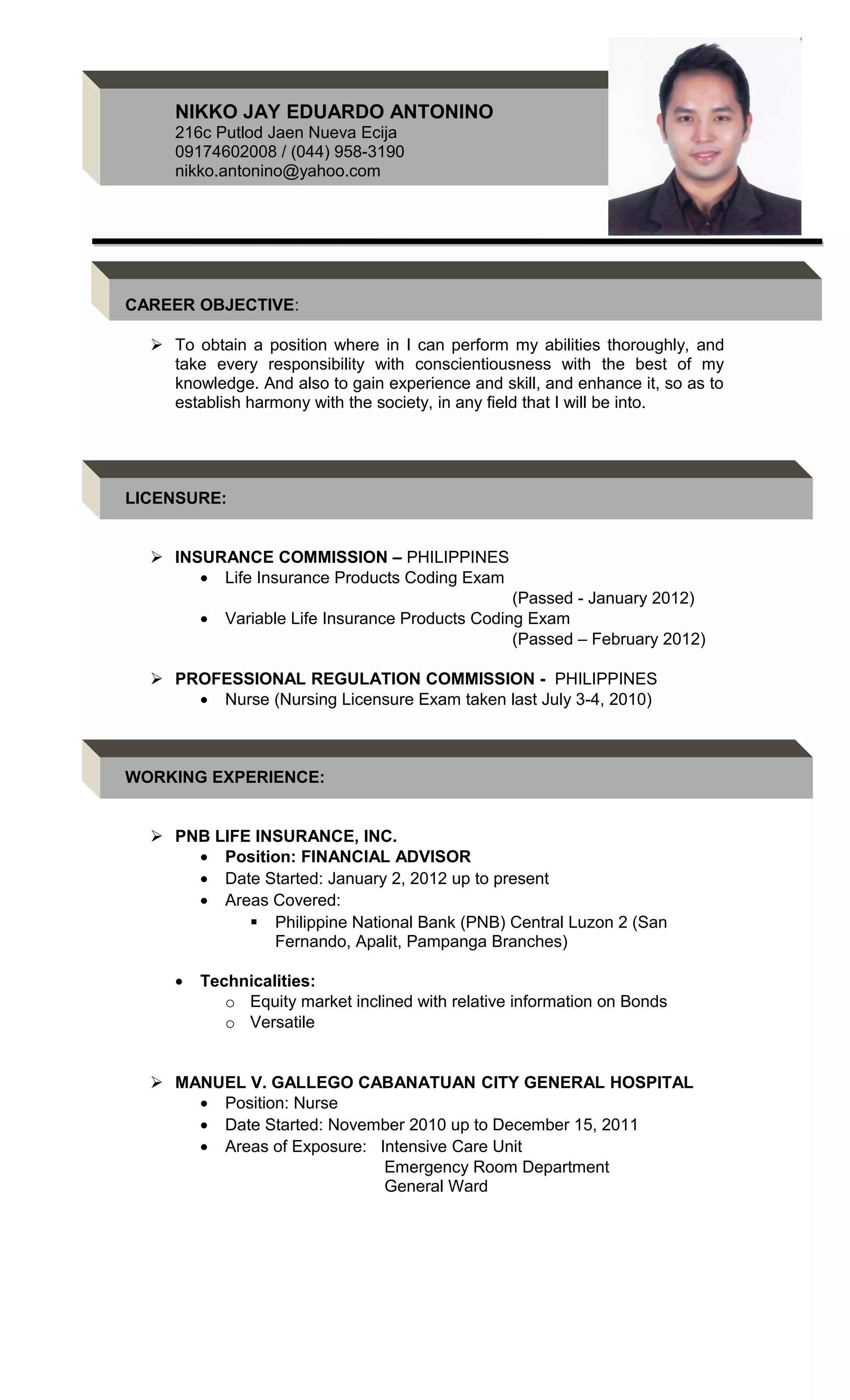 RESUME NIKKO JAY E. ANTONINO 102114 | PDF