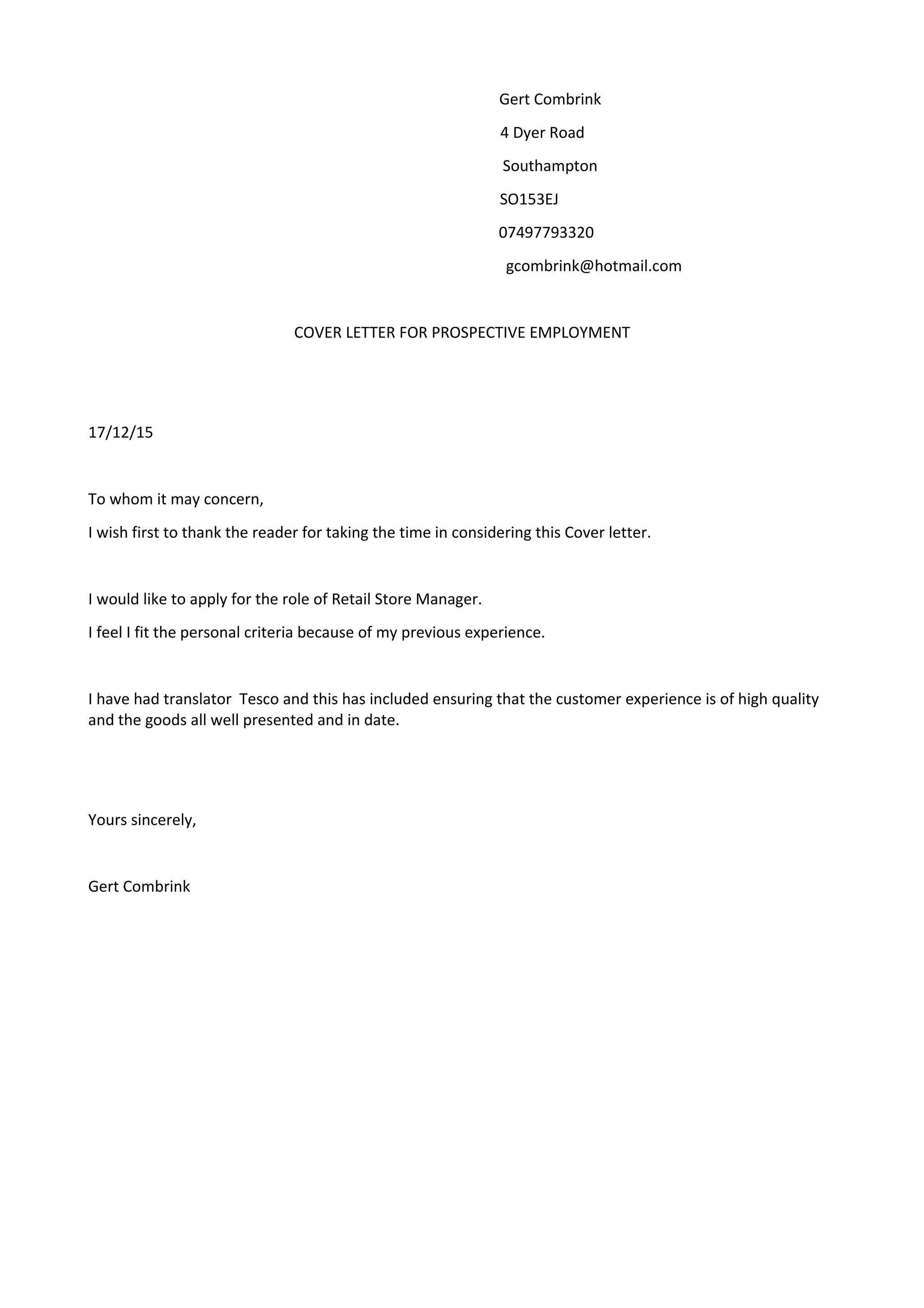 Gert Combrink Cover Letter 2 | ODT