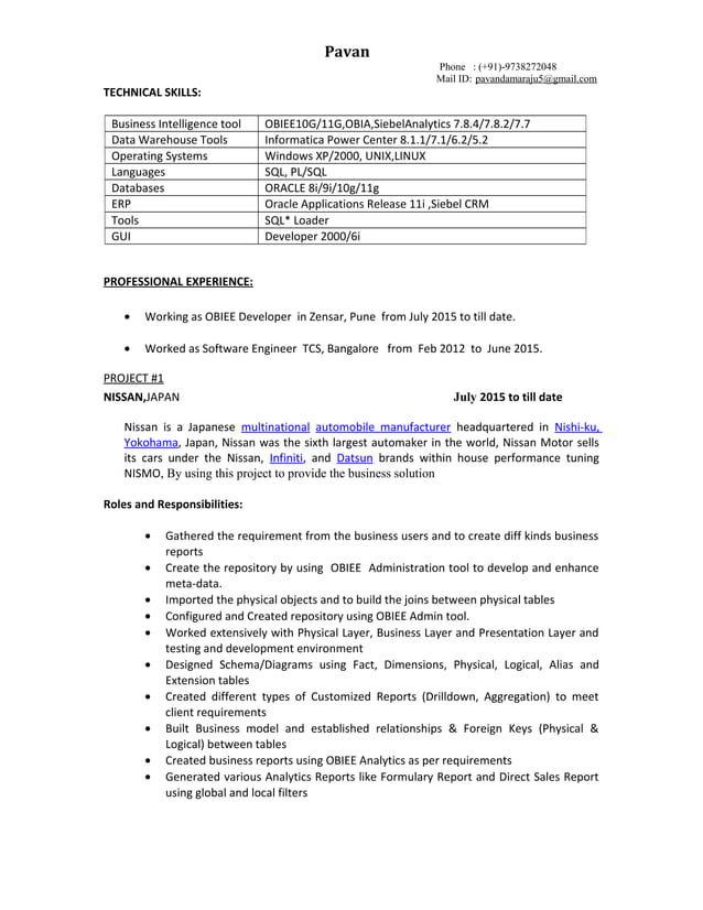Pavan Resume | DOC | Databases | Computer Software and Applications