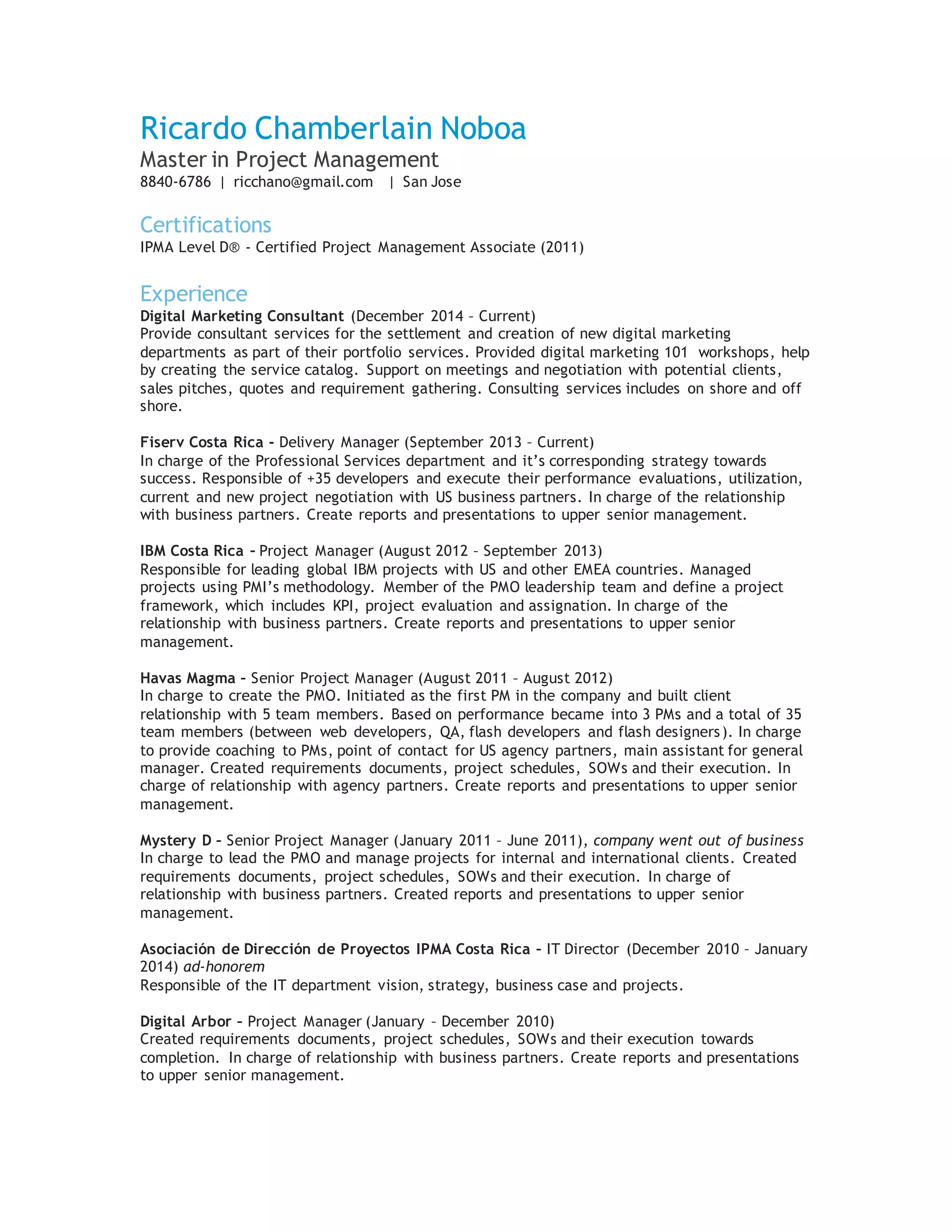 Resume - Ricardo Chamberlain Noboa | DOCX