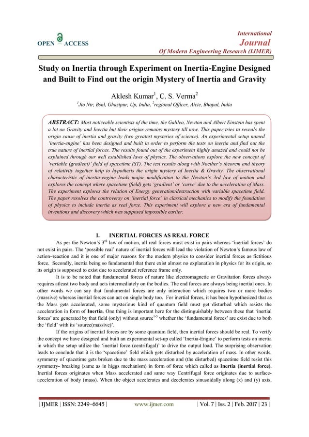 Study on Inertia through Experiment on Inertia-Engine Designed and ...