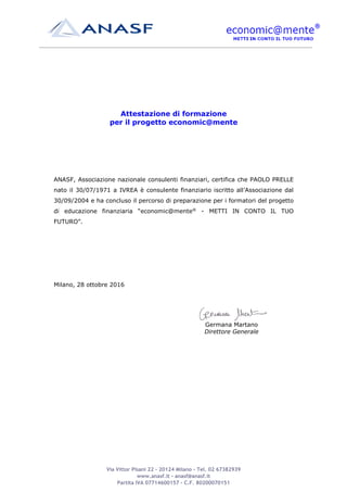 Attestato economic@mente Prelle Paolo | PDF
