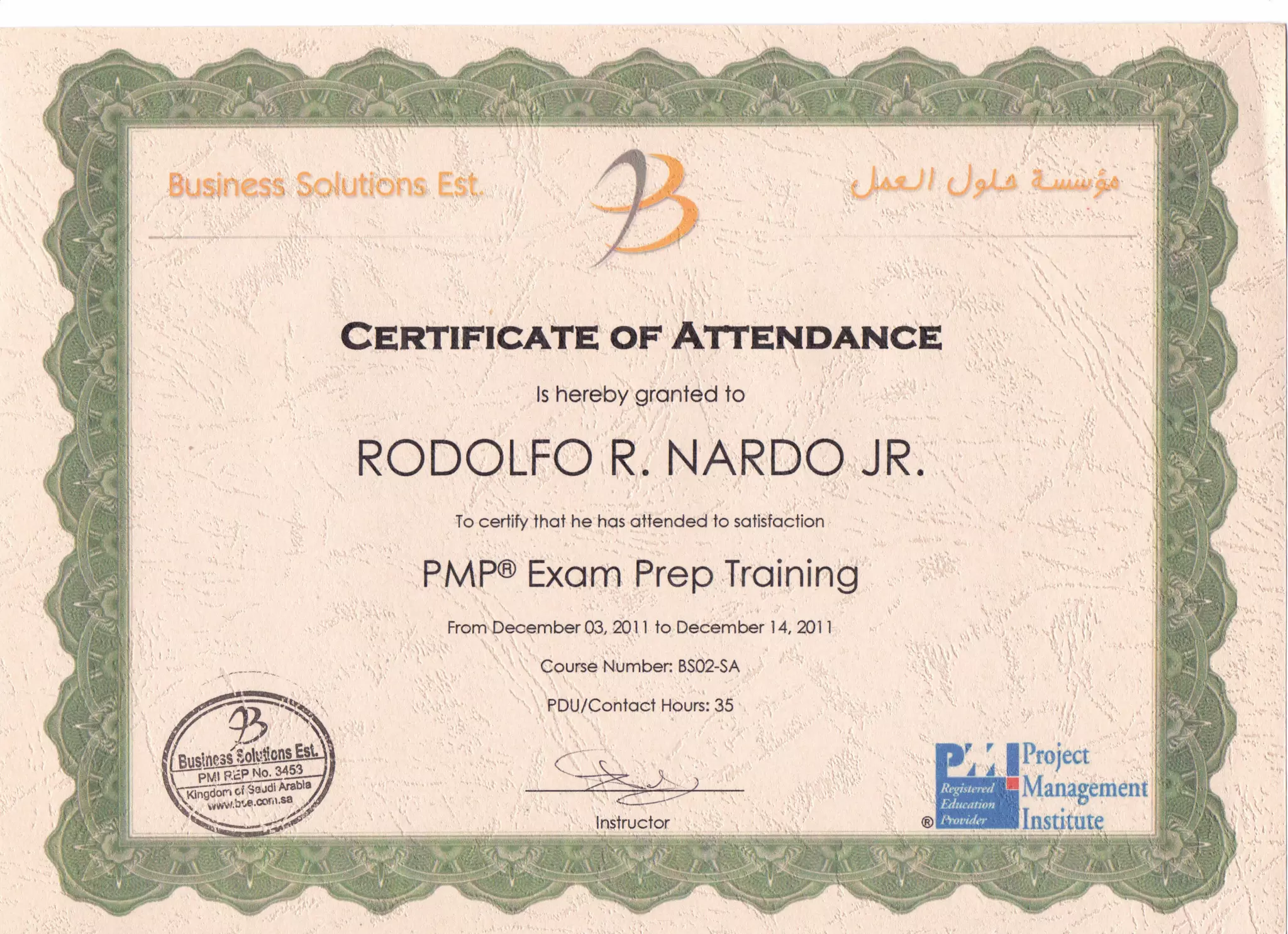 4. PMP TRAINING CERTIFICATE | PDF