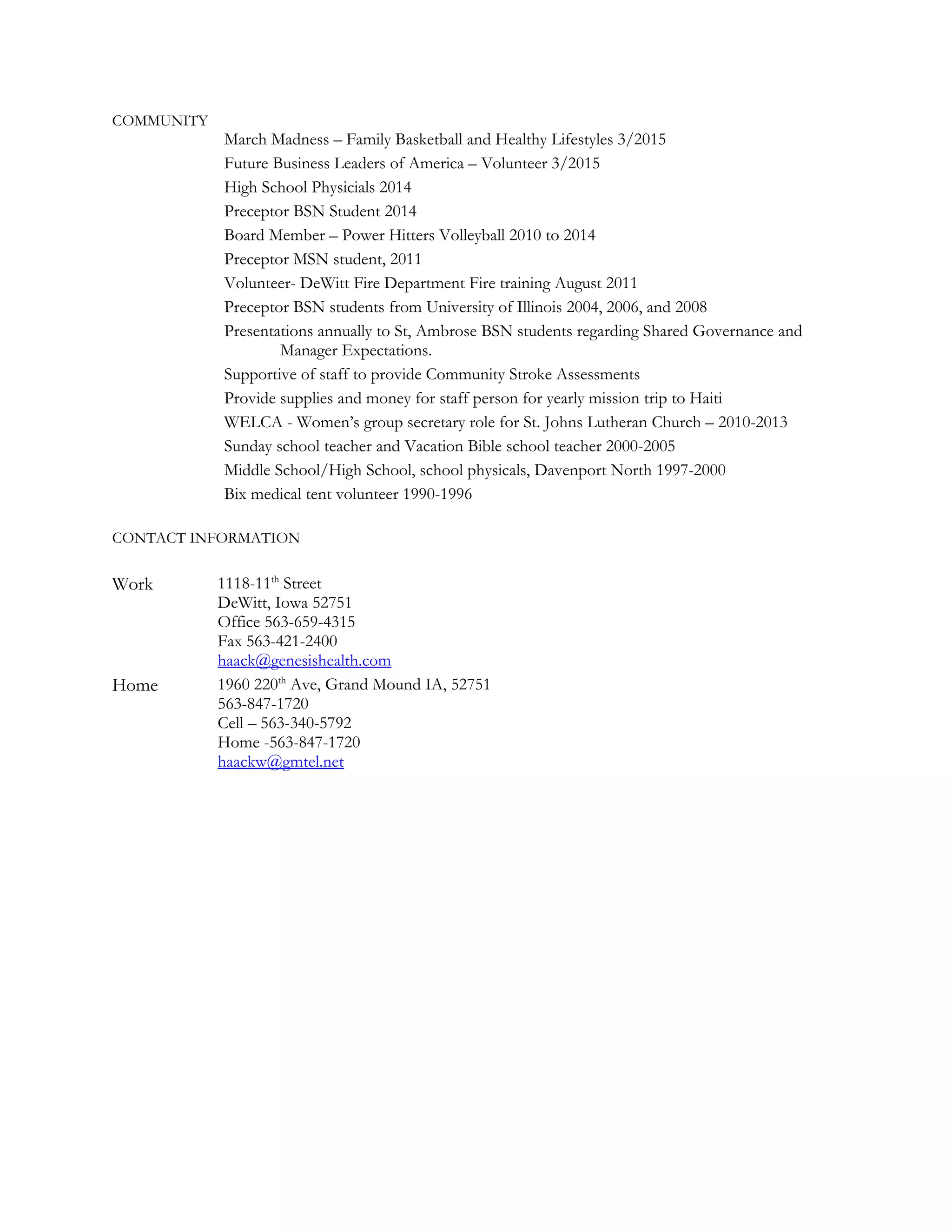 Wanda Haack Curriculum Vitae 9..2015