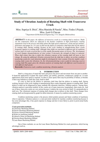 Study of Vibration Analysis of Rotating Shaft with Transverse Crack | PDF