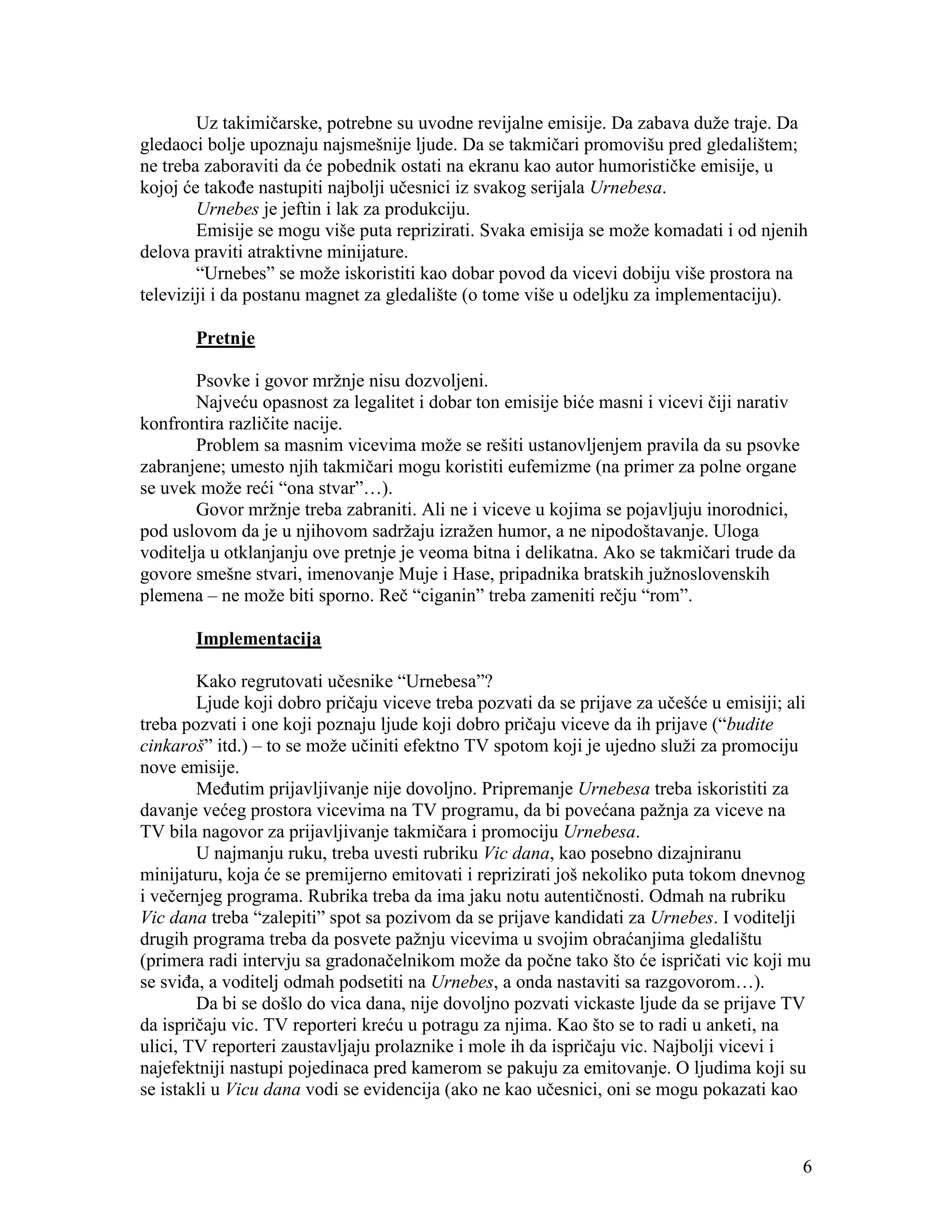 TV projekt Urnebes (talk show) | PDF