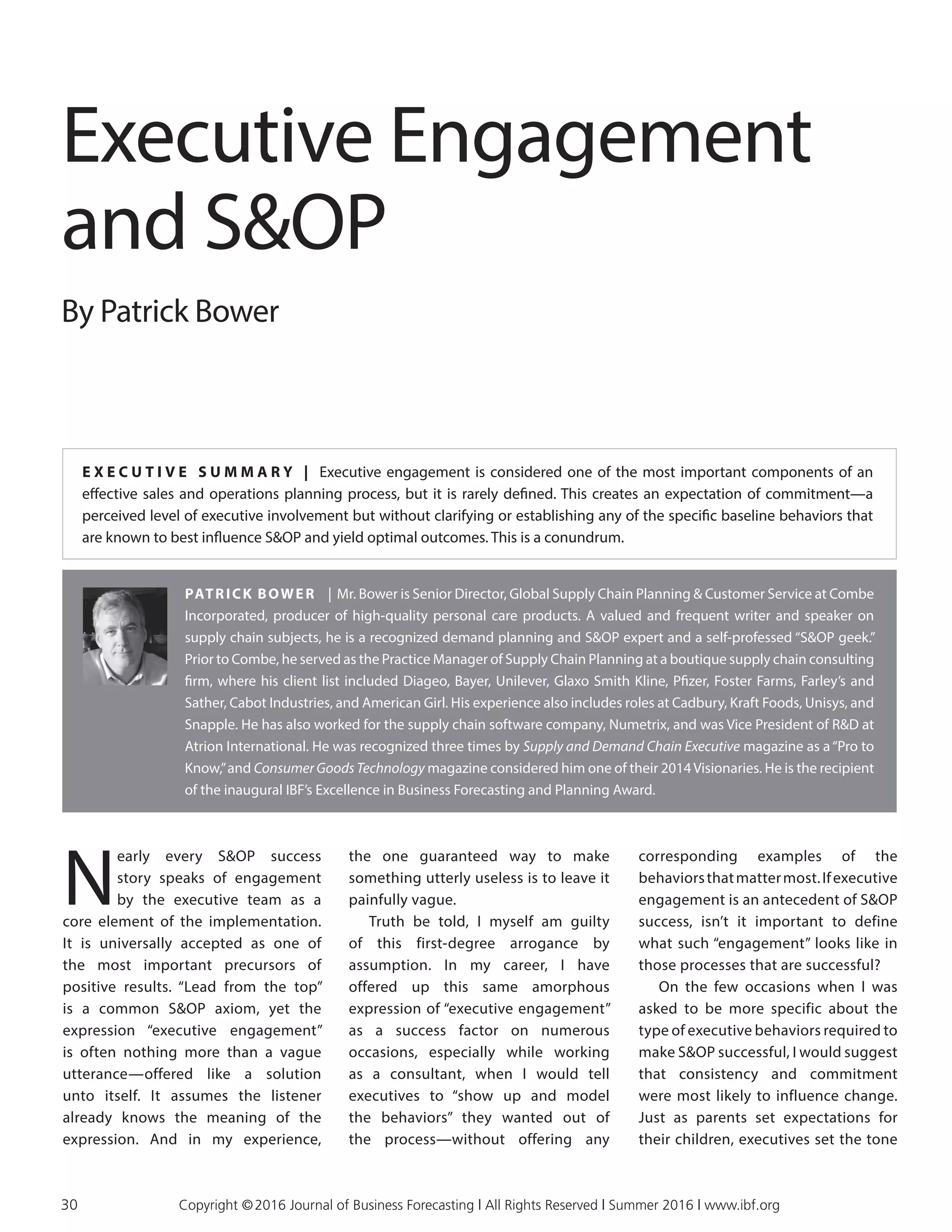 Executive Engagement and S&OP | PDF