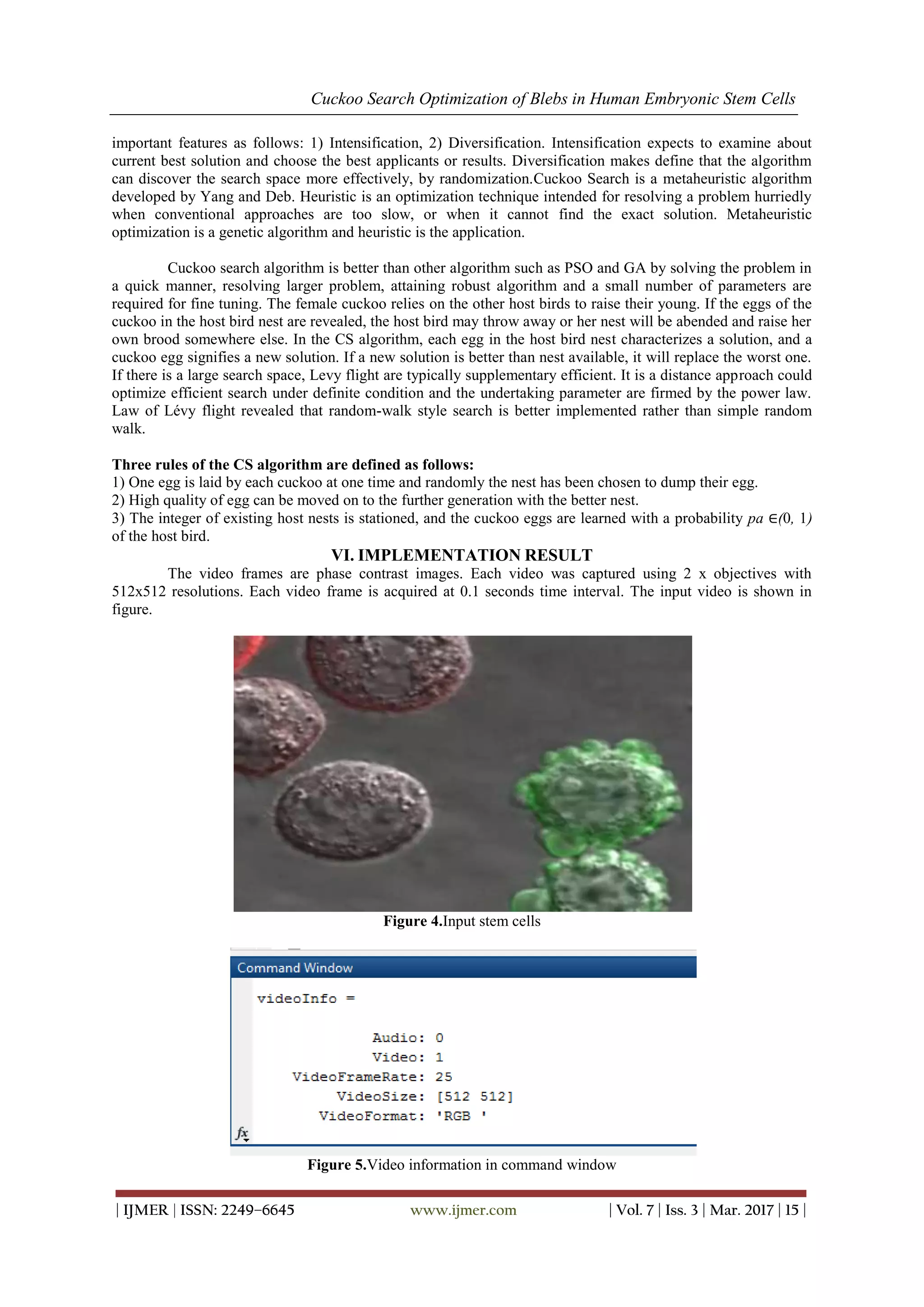 Cuckoo Search Optimization of Blebs in Human Embryonic Stem Cells | PDF