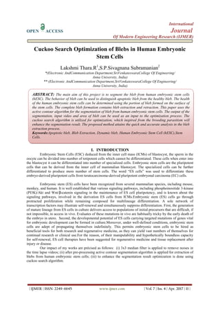 Cuckoo Search Optimization of Blebs in Human Embryonic Stem Cells | PDF