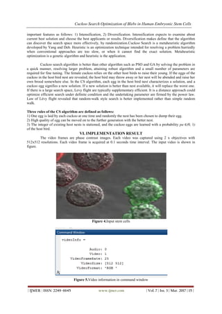 Cuckoo Search Optimization of Blebs in Human Embryonic Stem Cells | PDF