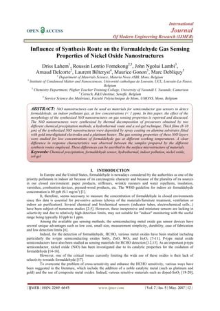 Influence of Synthesis Route on the Formaldehyde Gas Sensing Properties ...