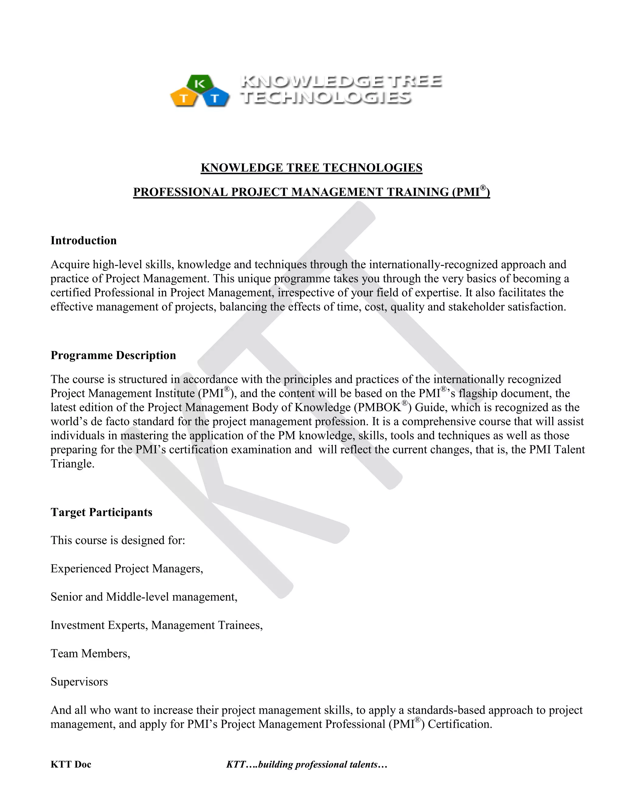 PMP COURSE OUTLINE PMBOK 5TH ED MODIFIED- OCT 2015 | PDF