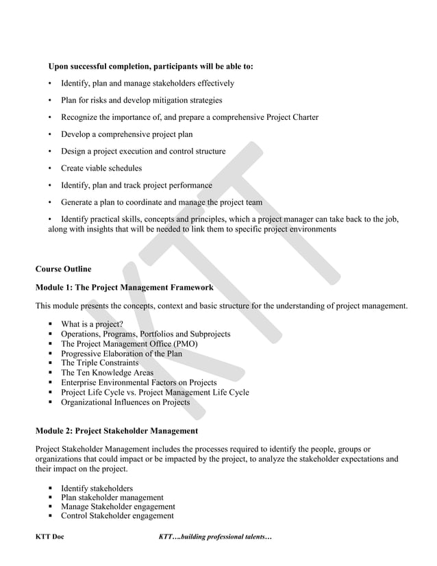 PMP COURSE OUTLINE PMBOK 5TH ED MODIFIED- OCT 2015 | PDF